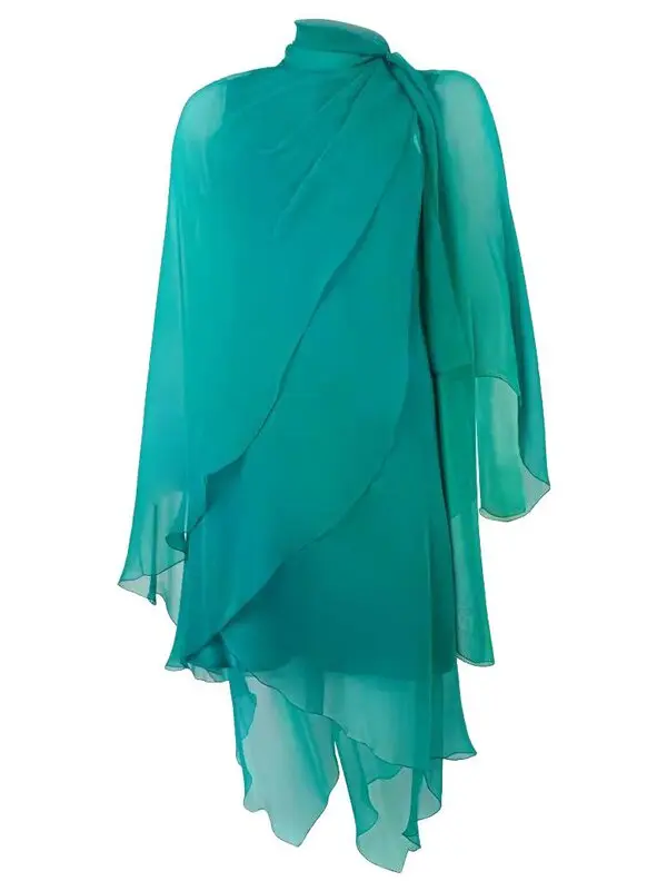 Alberta Ferretti Asymmetric Layered High Neck Mini Dress - Blue