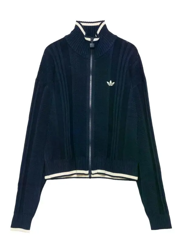 Adidas Herringbone Knit Zip-up Sweater - Blue