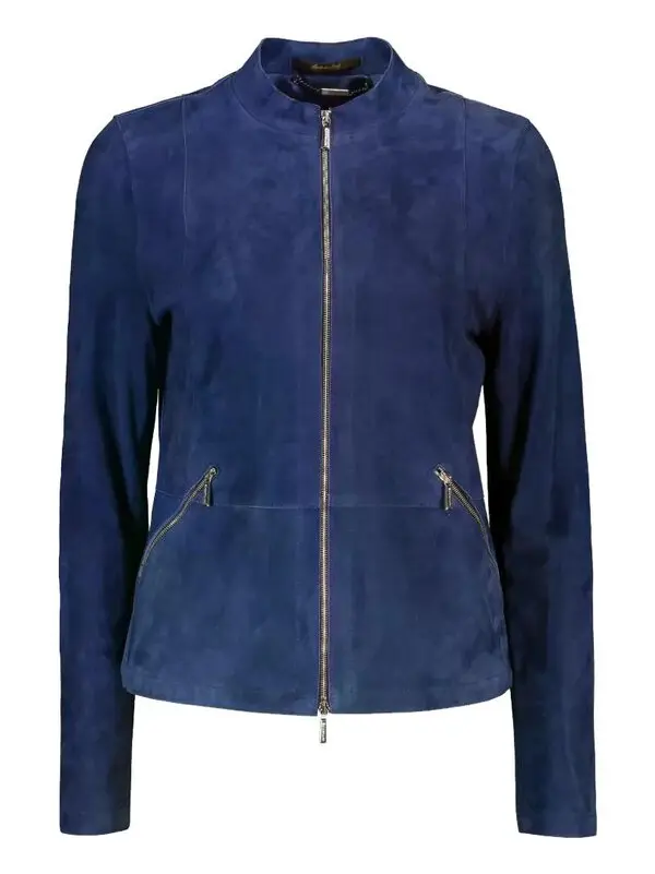 MOORER Suede Zip-up Jacket - Blue