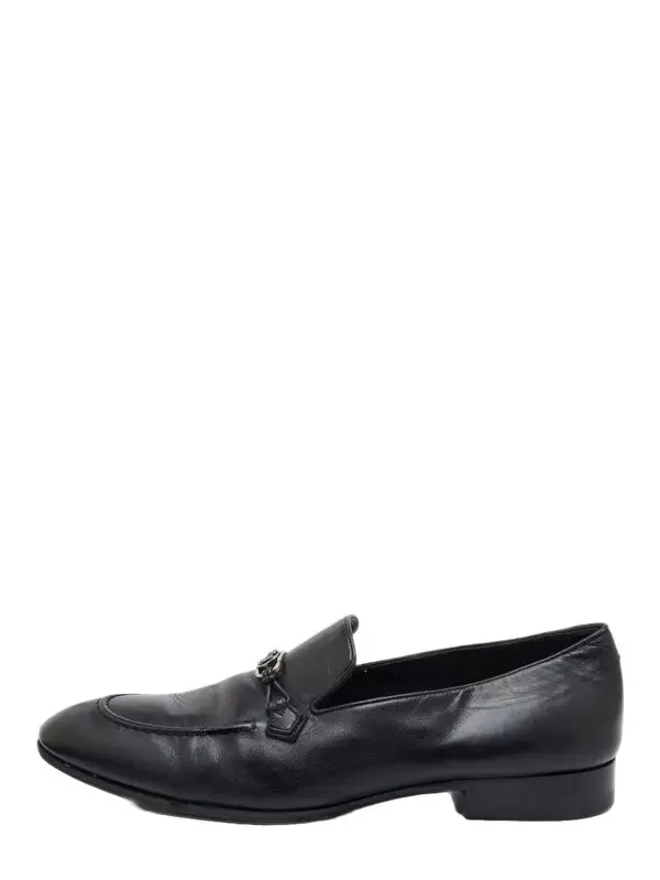 LOUIS VUITTON Leather Loafers With Silver-tone Initials - Black