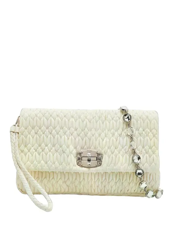 Miu Miu Ruched Crystal-embellished Leather Shoulder Bag - White