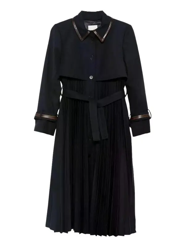 Sandro Pleated Leather-trim Trench Coat - Blue