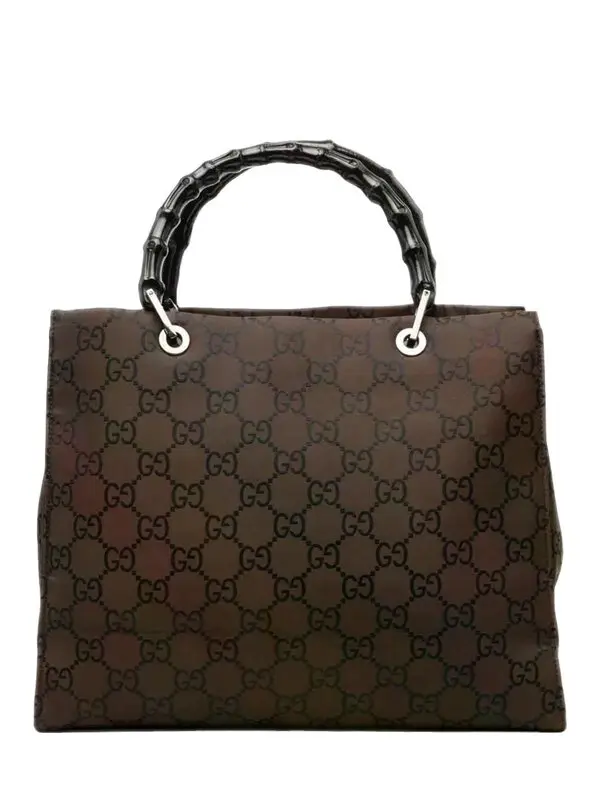 Gucci Gg Nylon Bamboo Top Handle Handbag - Brown