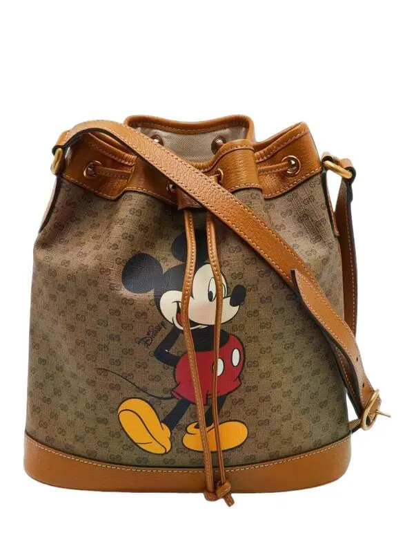 Gucci Micro Gg Canvas Disney Mickey Mouse Print Bucket Bag - Brown