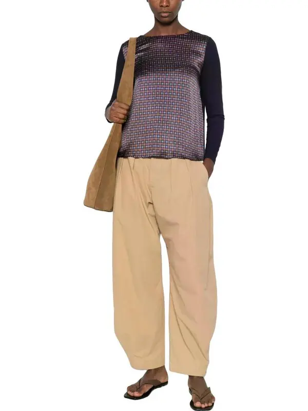 NIU Geometric Print Blouse With Boat Neck And Long Sleeves - Blue