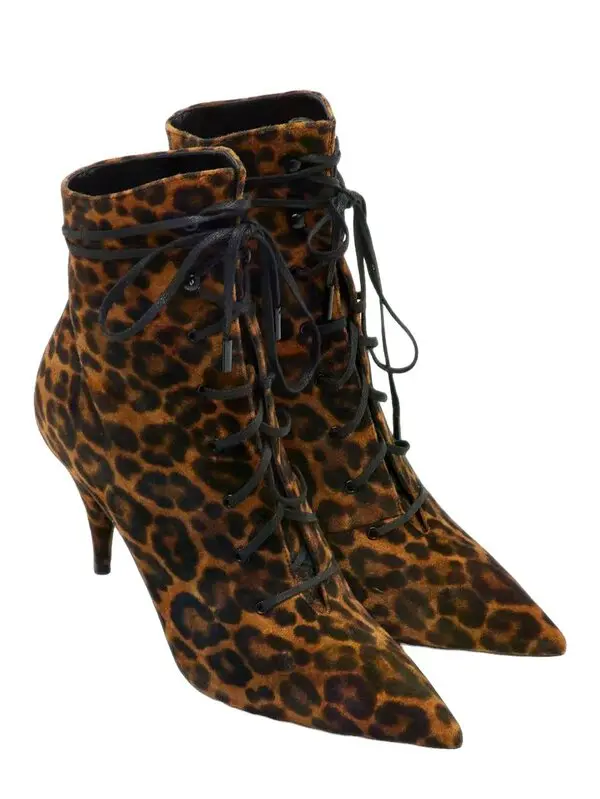 Saint Laurent Kiki Leopard-print Suede Lace-up Ankle Boots - Brown