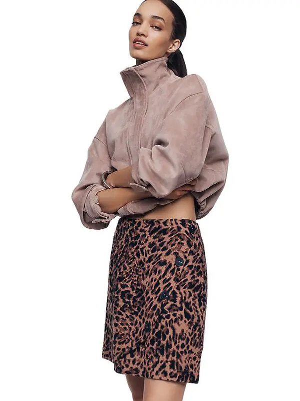 Maeve Printed Mini Skirt With Button Detail - Neutral Pattern