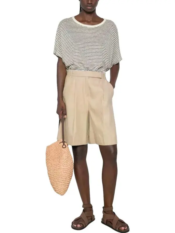 I BLUES Pleated Twill Shorts - Neutrals