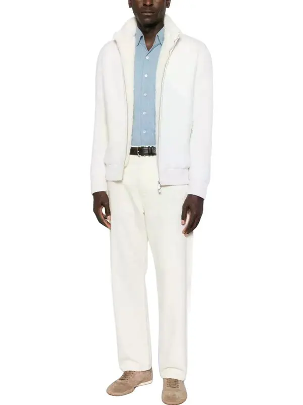 BARBA NAPOLI Ribbed-knit Faux-fur-trim Jacket - White