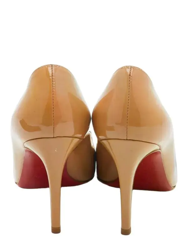 CHRISTIAN LOUBOUTIN Beige Patent Leather Peep-toe Pumps - Neutrals