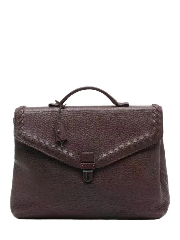 Bottega Veneta Intrecciato Trimmed Leather Business Bag - Red