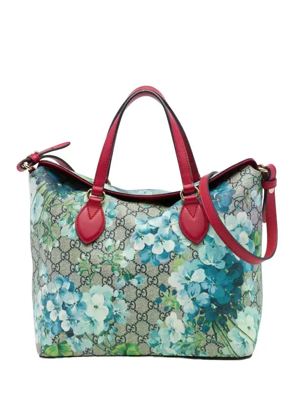 Gucci Gg Supreme Blooms Linea A Fold Over Tote Satchel - Red