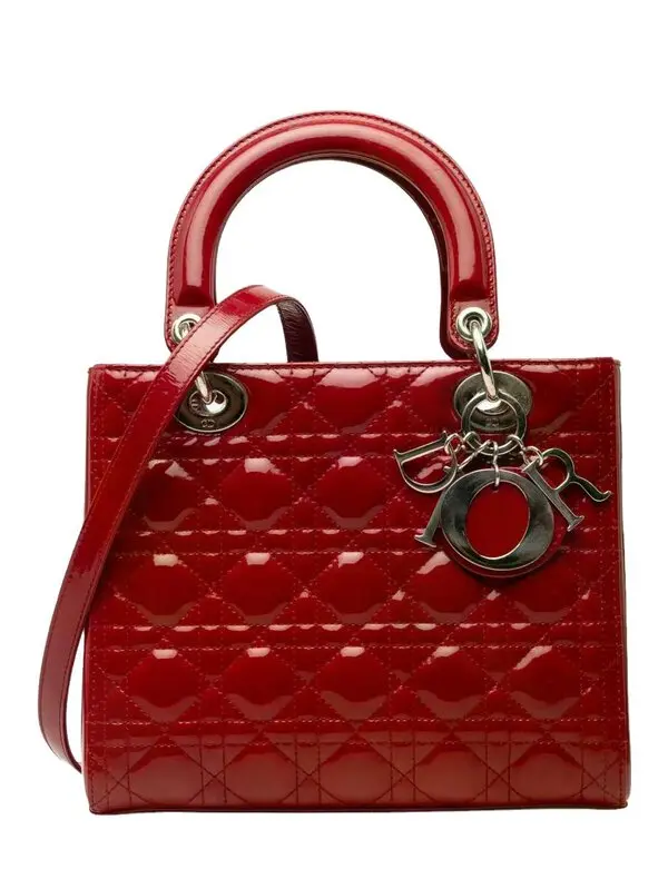 Dior Patent Cannage Lady Satchel - Red