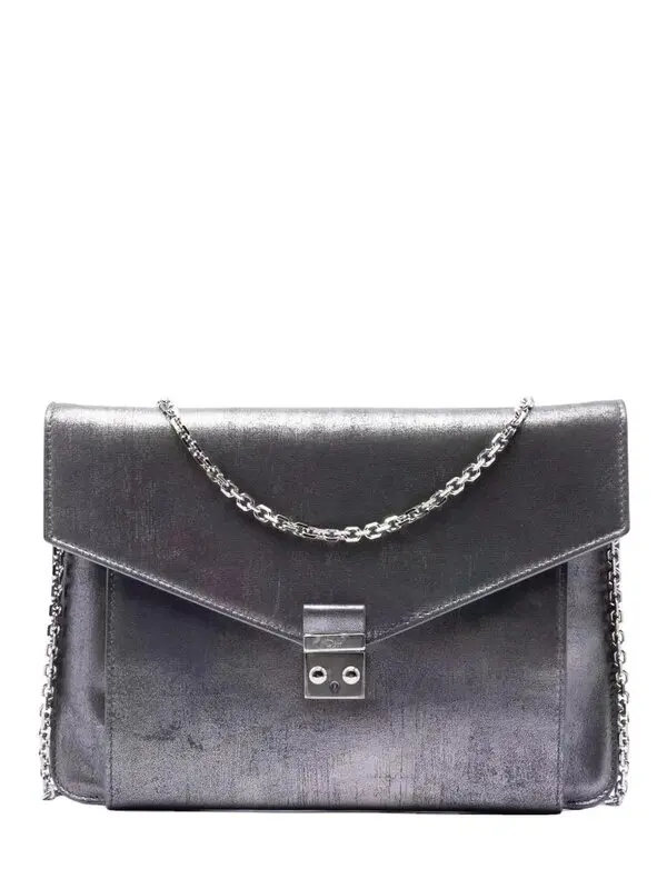 Dior Metallic Leather Shadow Soft Pouch On Chain Crossbody Bag - Silver