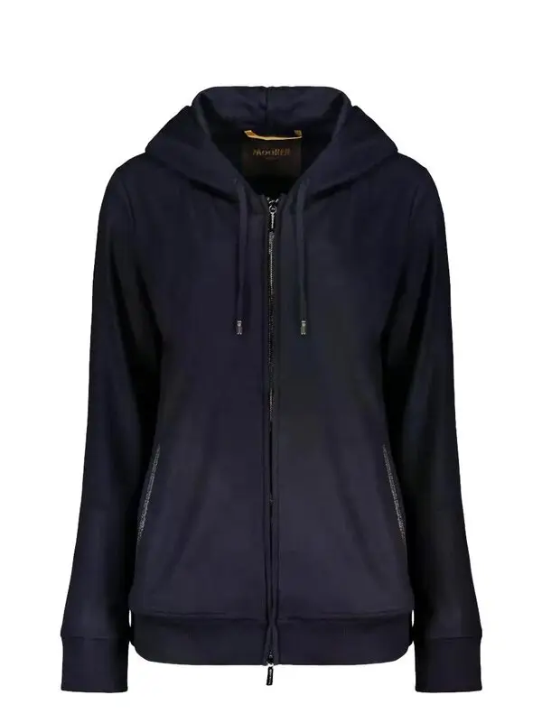 MOORER Zip-up Drawstring Hoodie - Blue