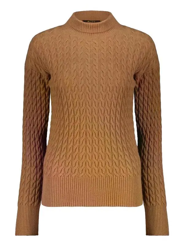 MOORER Cable Knit Roll-neck Sweater - Brown