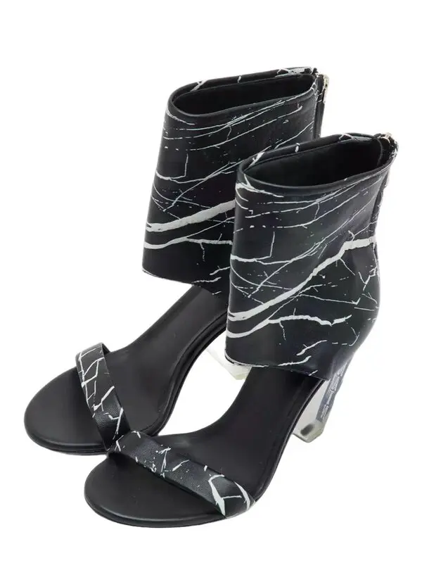 Balmain Carrara Marble-print Ankle-cuff Sandals - Black