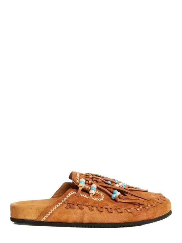 Alanui Journey Beaded Suede Mules - Brown