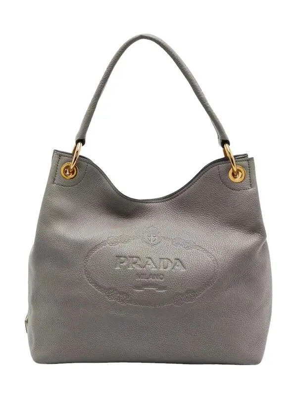 Prada Vitello Daino Phenix Embossed Logo Tote Bag - Grey
