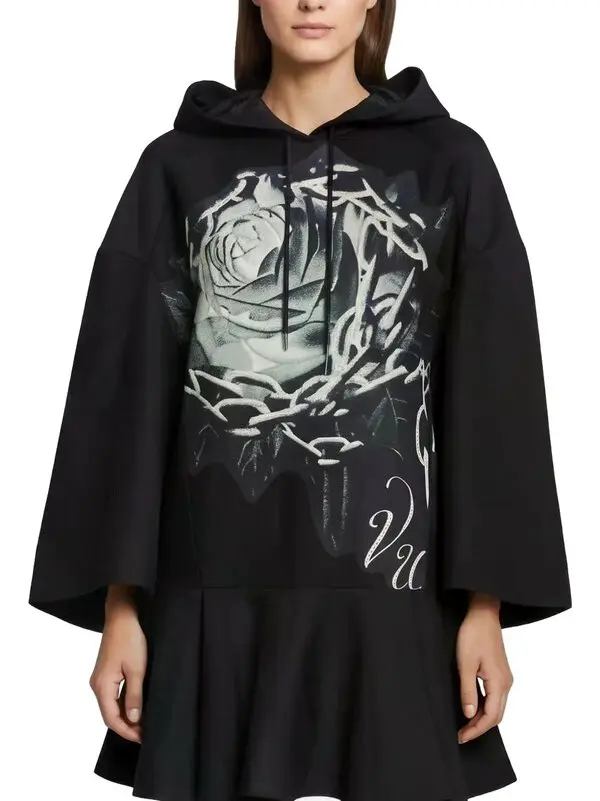 Valentino Garavani Graphic Print Hooded Mini Dress - Black