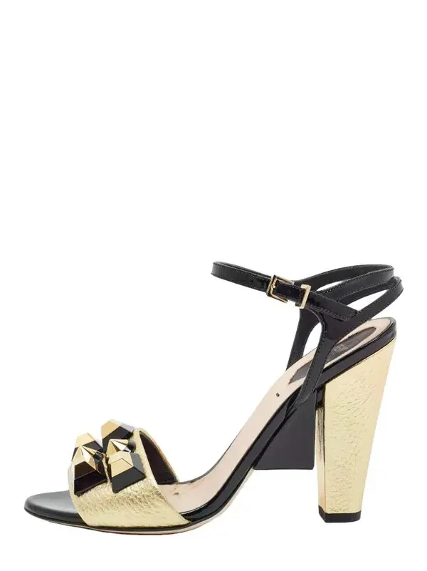 Fendi Studded Ankle-strap High Block Heel Sandals - Gold