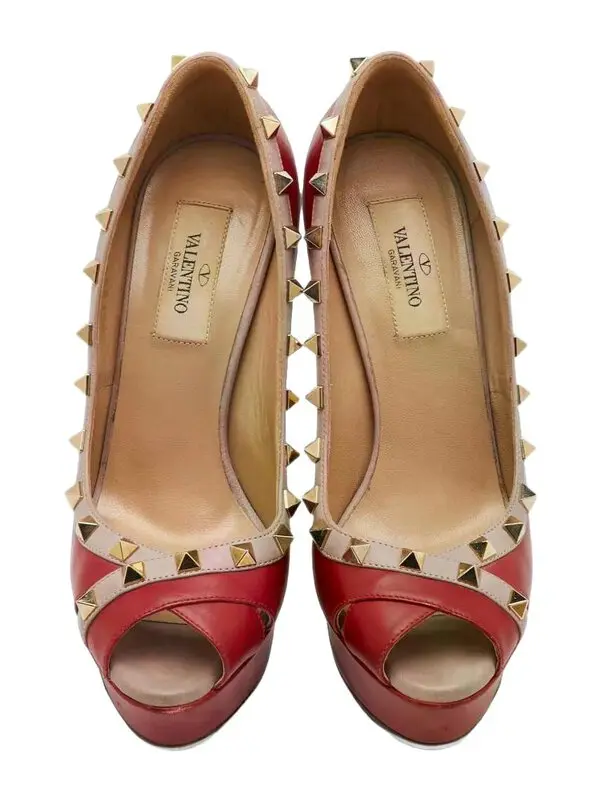 Valentino Garavani Rockstud Embellished Peep-toe Pumps - Red