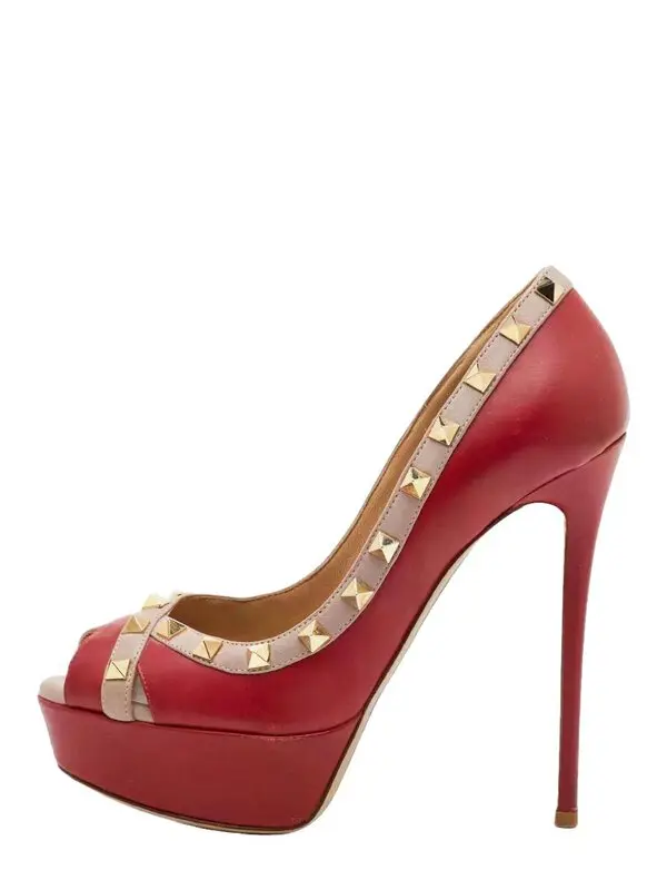 Valentino Garavani Rockstud Embellished Peep-toe Pumps - Red
