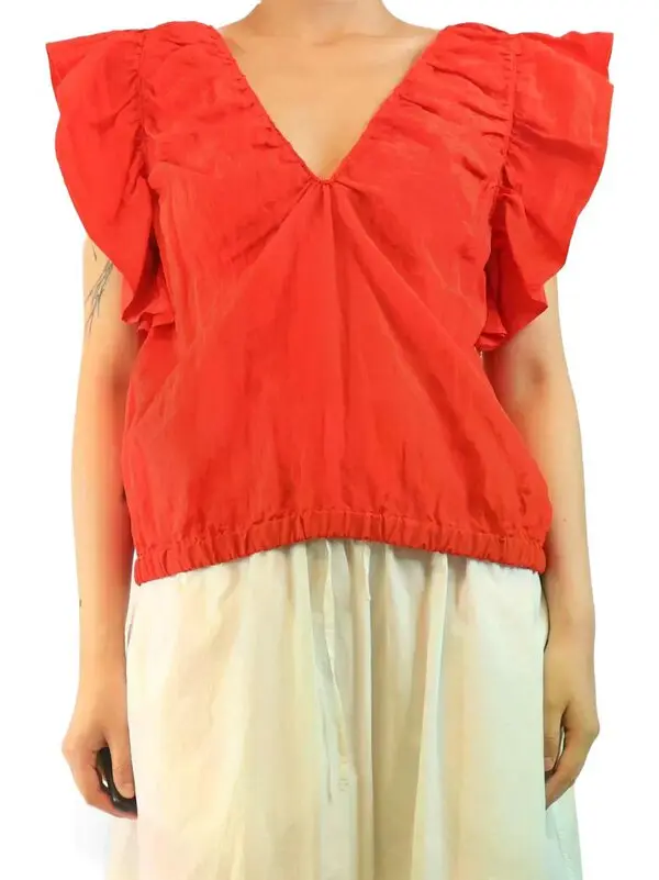 Victoria Beckham Ruffled Cap Sleeve Top - Red