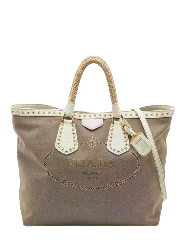 Prada Canapa Studded Two-way Handbag - Neutrals