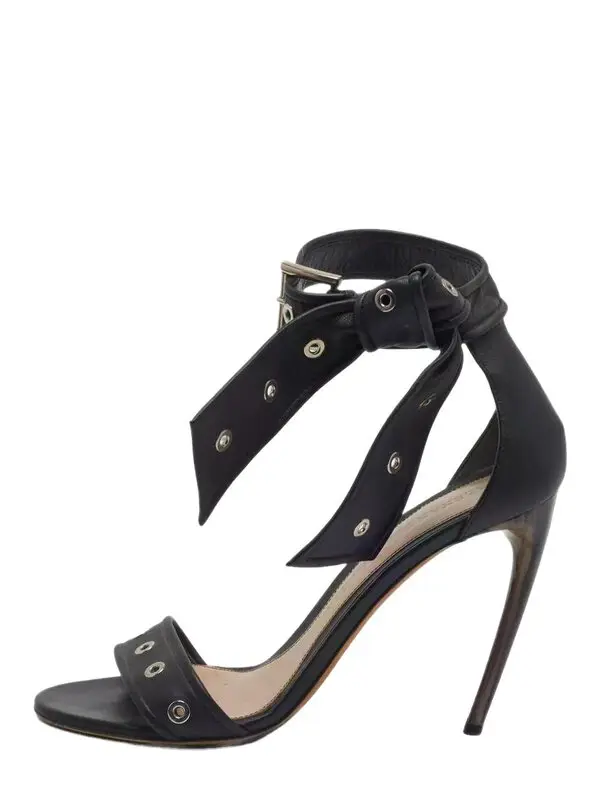 Alexander McQueen Leather Eyelet Detail Buckle High Stiletto Sandals - Black