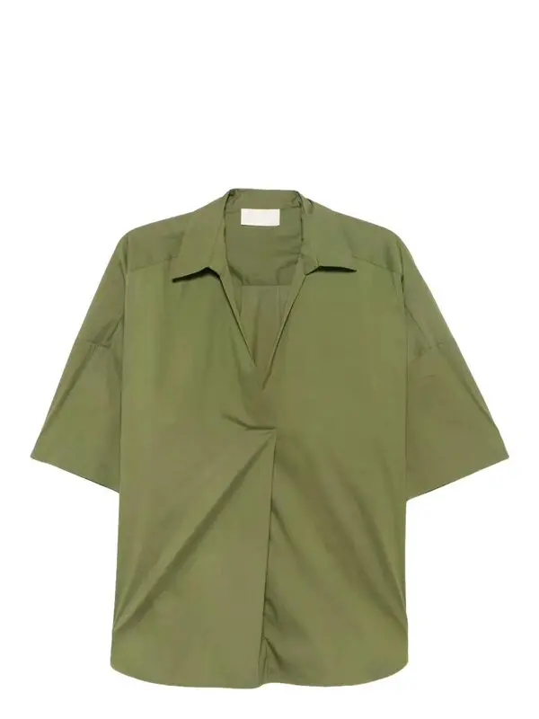 I BLUES Short Sleeve V-neck Shirt With Spread Collar And Drop Shoulder - Green