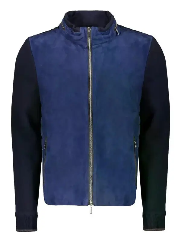 MOORER Suede Panel Quilted Jacket - Blue