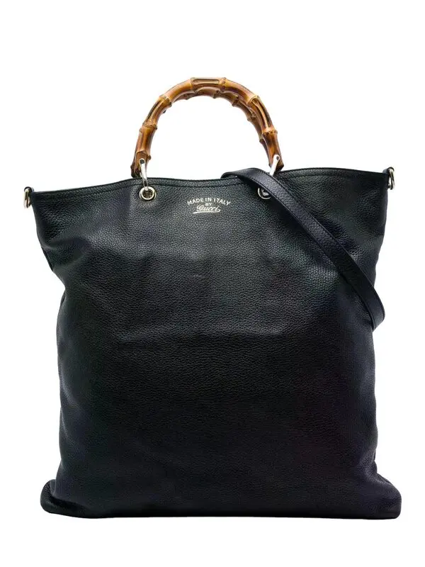 Gucci Calfskin Bamboo Shopper Satchel - Black