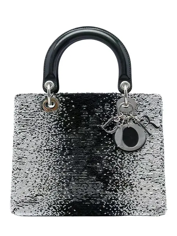 Dior Medium Sequined Lady Satchel - Black