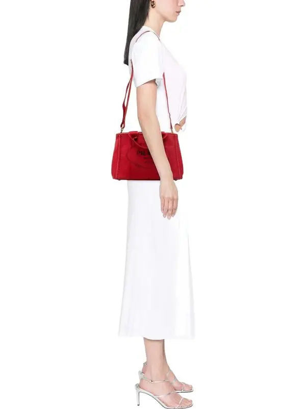 Prada Small Canvas Canapa Logo Tote Satchel - Red