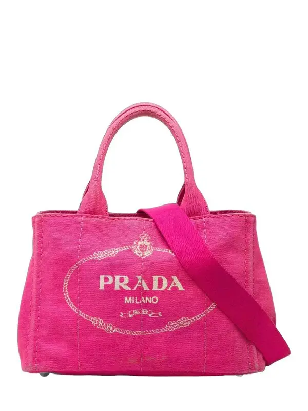 Prada Small Canvas Logo Tote Satchel - Pink