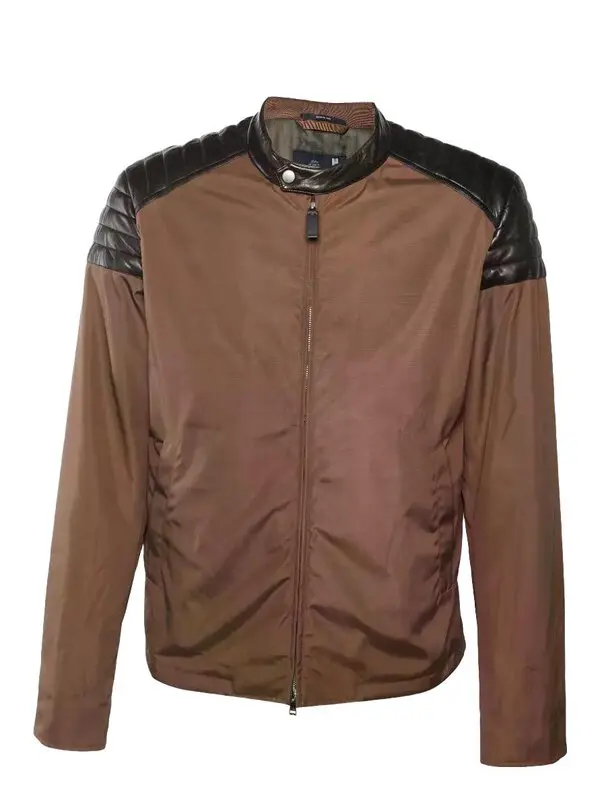 Gucci Band Collar Zip-up Jacket With Paneled And Quilted Finish - Brown