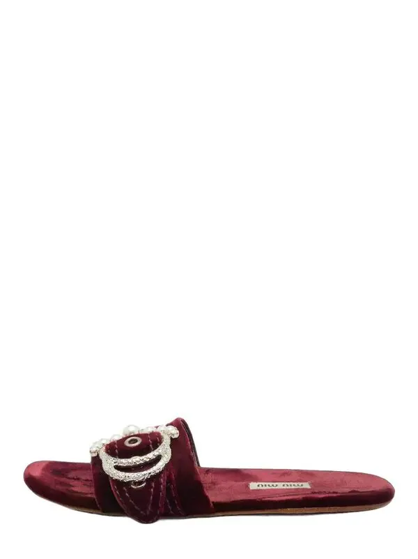 Miu Miu Velvet Buckle Strap Slip-on Sandals - Red