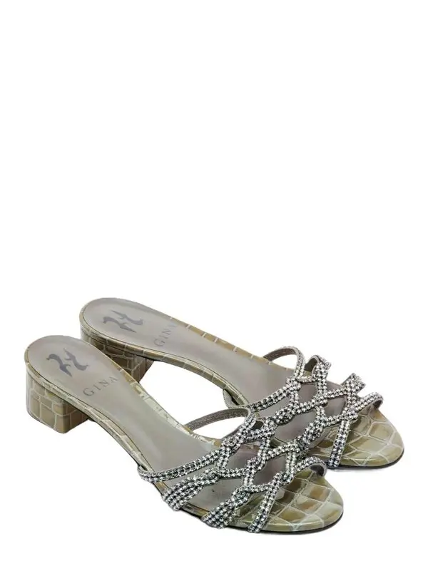 GINA Crystal Embellished Calf Leather Slides - Green