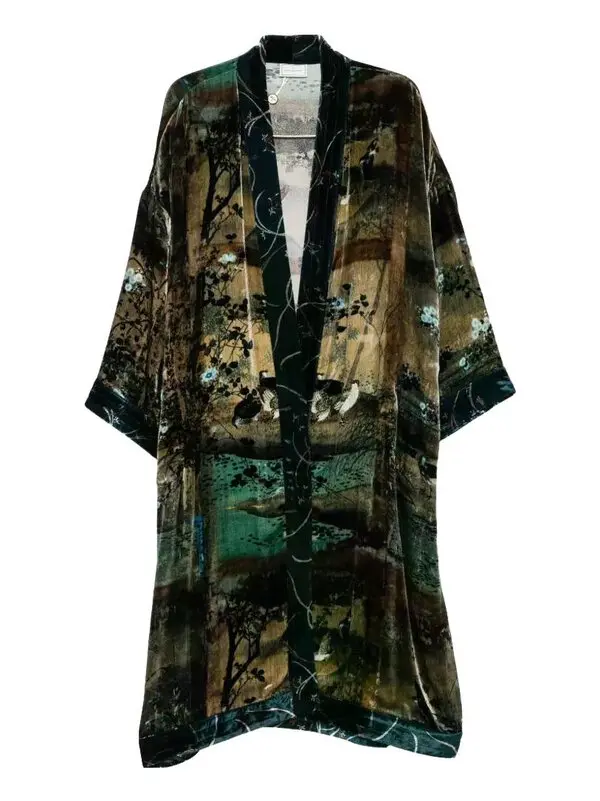 PIERRE-LOUIS MASCIA Landscape-print Velvet Coat - Black