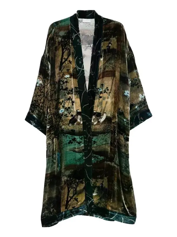 PIERRE-LOUIS MASCIA Landscape-print Velvet Coat - Black