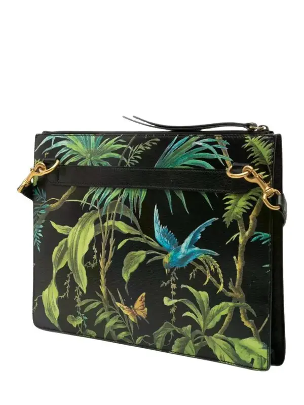 Gucci Calfskin Tropical Bird Print Crossbody Bag - Black