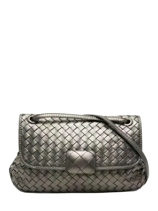Bottega Veneta Metallic Nappa Intrecciato Flap Shoulder Bag - Silver