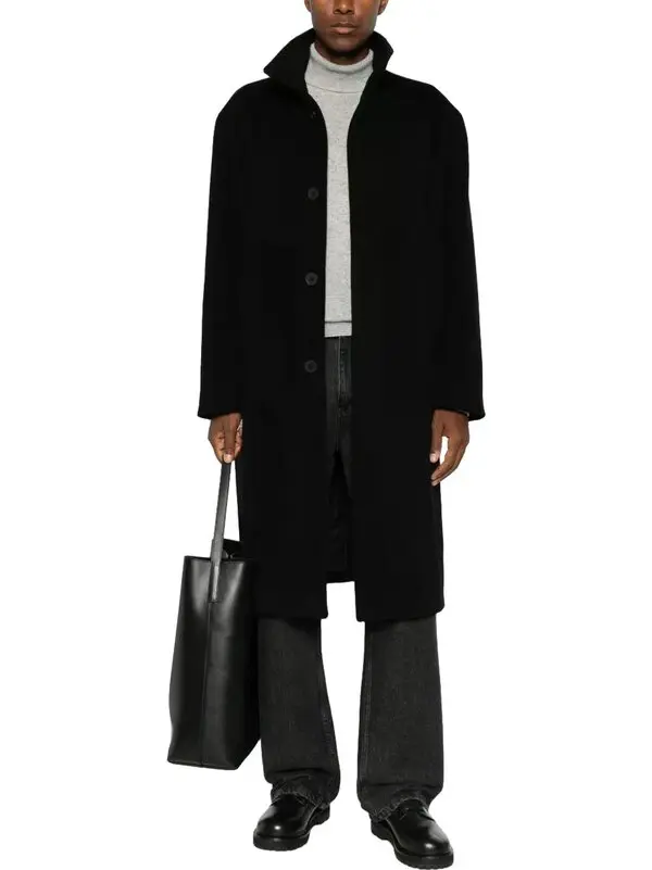 Sandro Stand-up Collar Buttoned Coat - Black