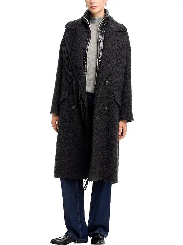 Herno Fringed Teddy Boucle Knit Coat - Charcoal