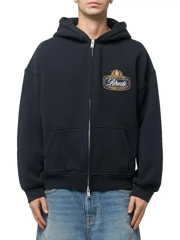R H U D E Safari Logo Graphic Zip Hoodie - Black