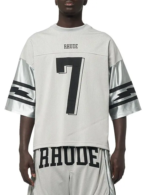 R H U D E Logo Graphic Football Jersey - Grey/silver