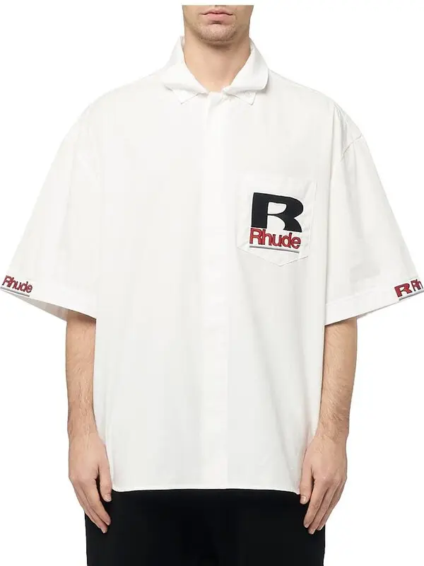 R H U D E Logo Graphic Mechanic Shirt - White/black/red
