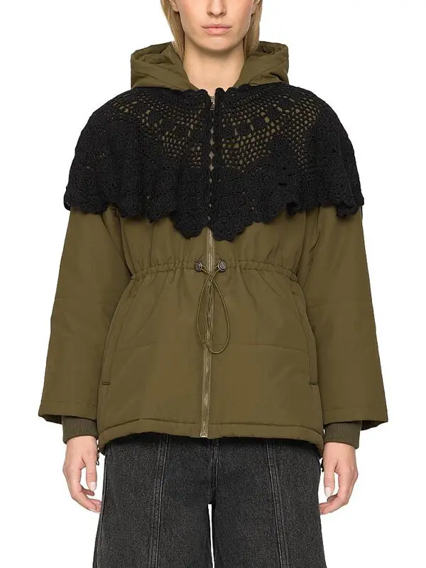 Sea Wright Crochet Cape Puffer Coat - Army