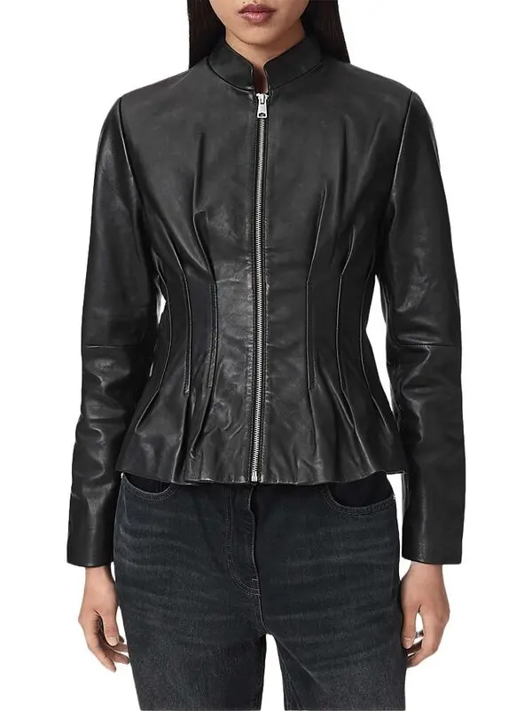 ALLSAINTS Clo Leather Peplum Hem Moto Jacket - Black